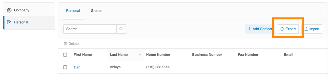 Downloading your personal contacts in the RingCentral online account ...