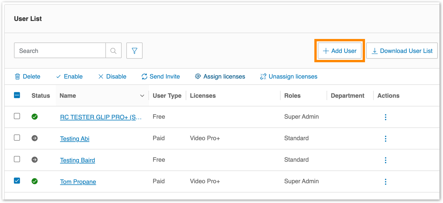 Adding users and assigning RingCentral Video Pro and Pro+ licenses ...