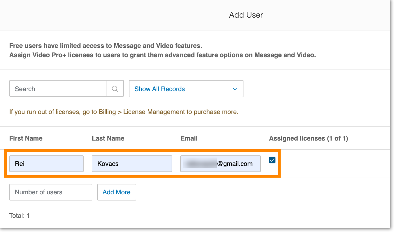 Adding users and assigning RingCentral Video Pro and Pro+ licenses ...