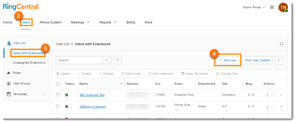 Adding users and assigning RingCentral Video Pro and Pro+ licenses ...