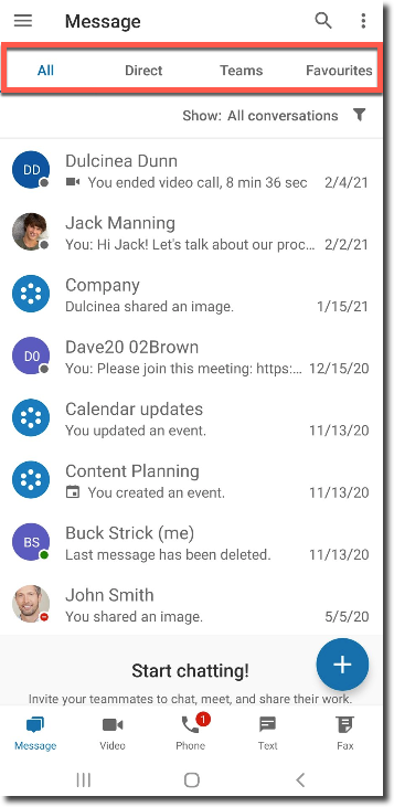 Navigating the Message interface in the RingCentral mobile app ...