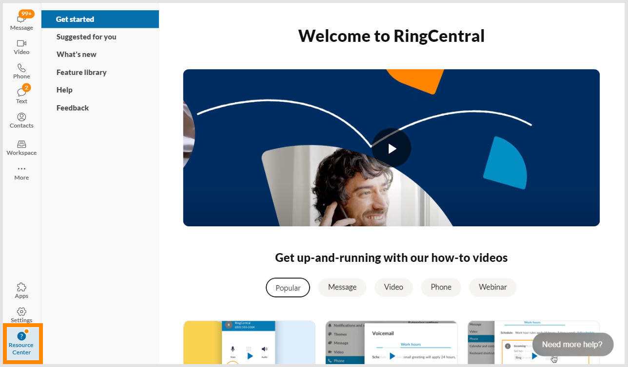 Using the Resource Center in the RingCentral desktop app | RingCentral MVP