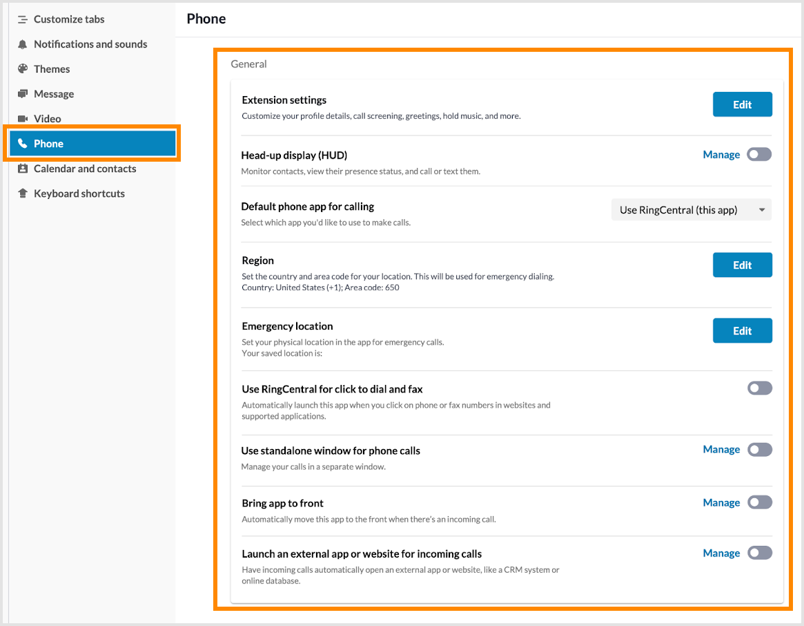Configuring phone settings in the RingCentral app desktop and web | RingCentral app