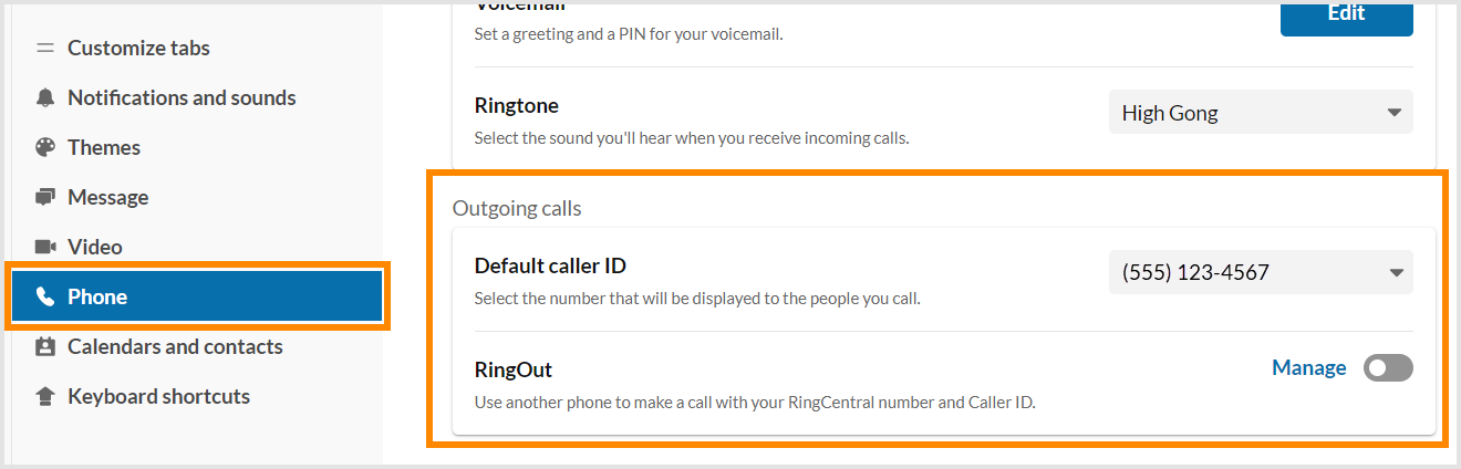 Configuring phone settings in the RingCentral app desktop and web | RingCentral app