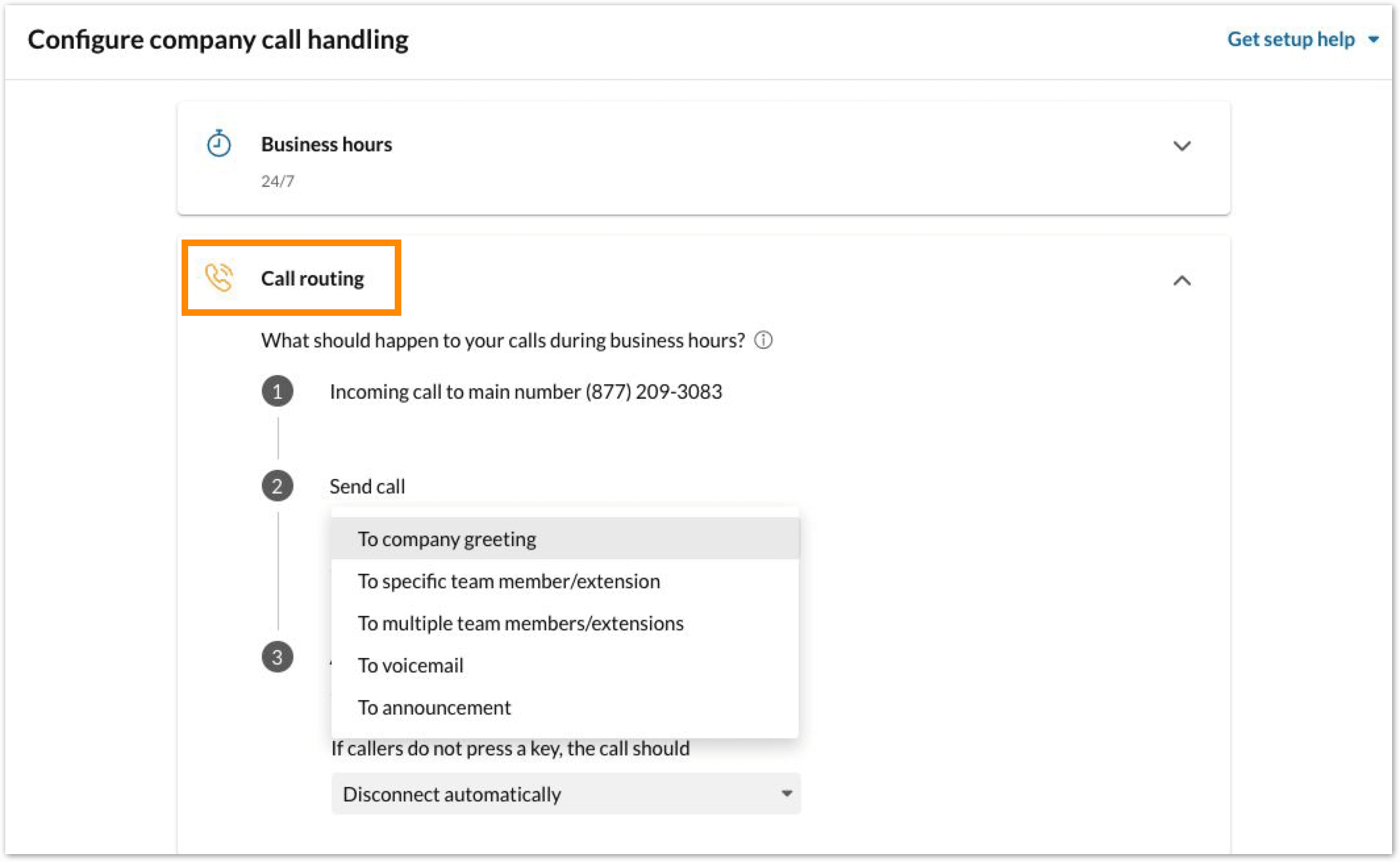 Routing a call during business and after hours in the RingCentral app ...