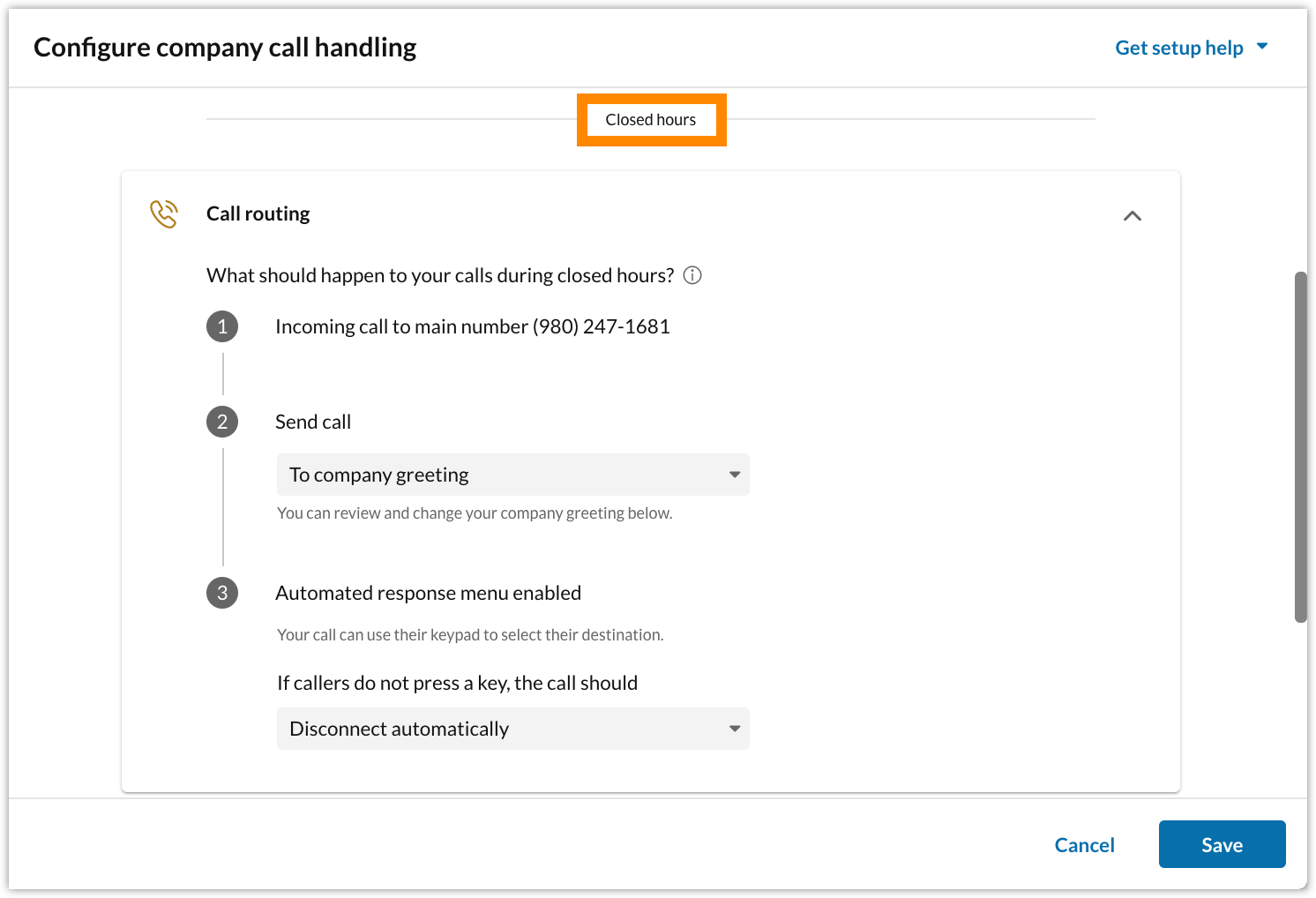 Routing a call during business and after hours in the RingCentral app ...
