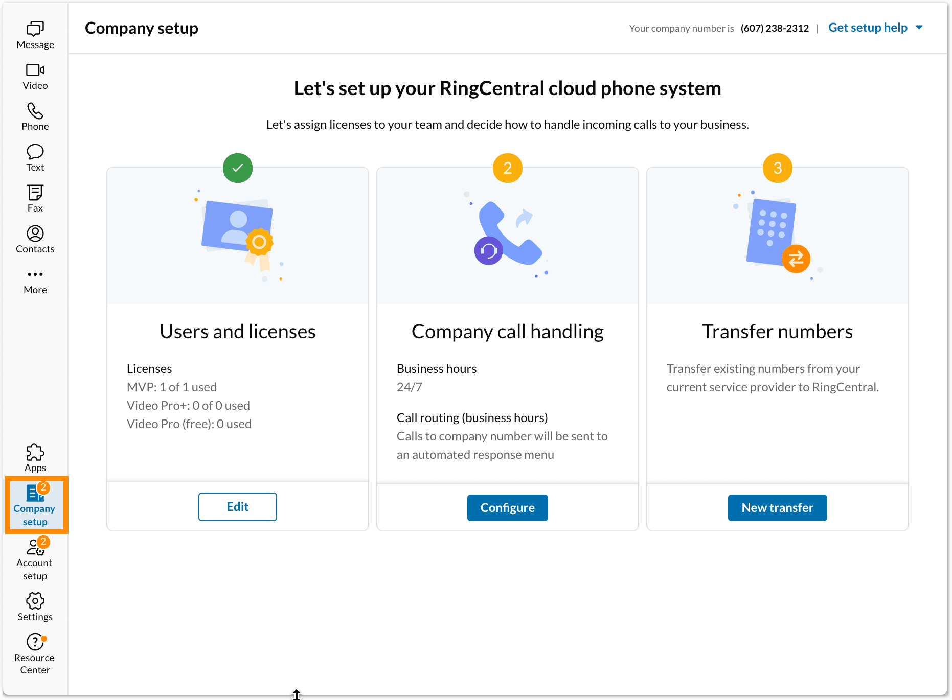 Reviewing your company settings during company setup in the RingCentral ...