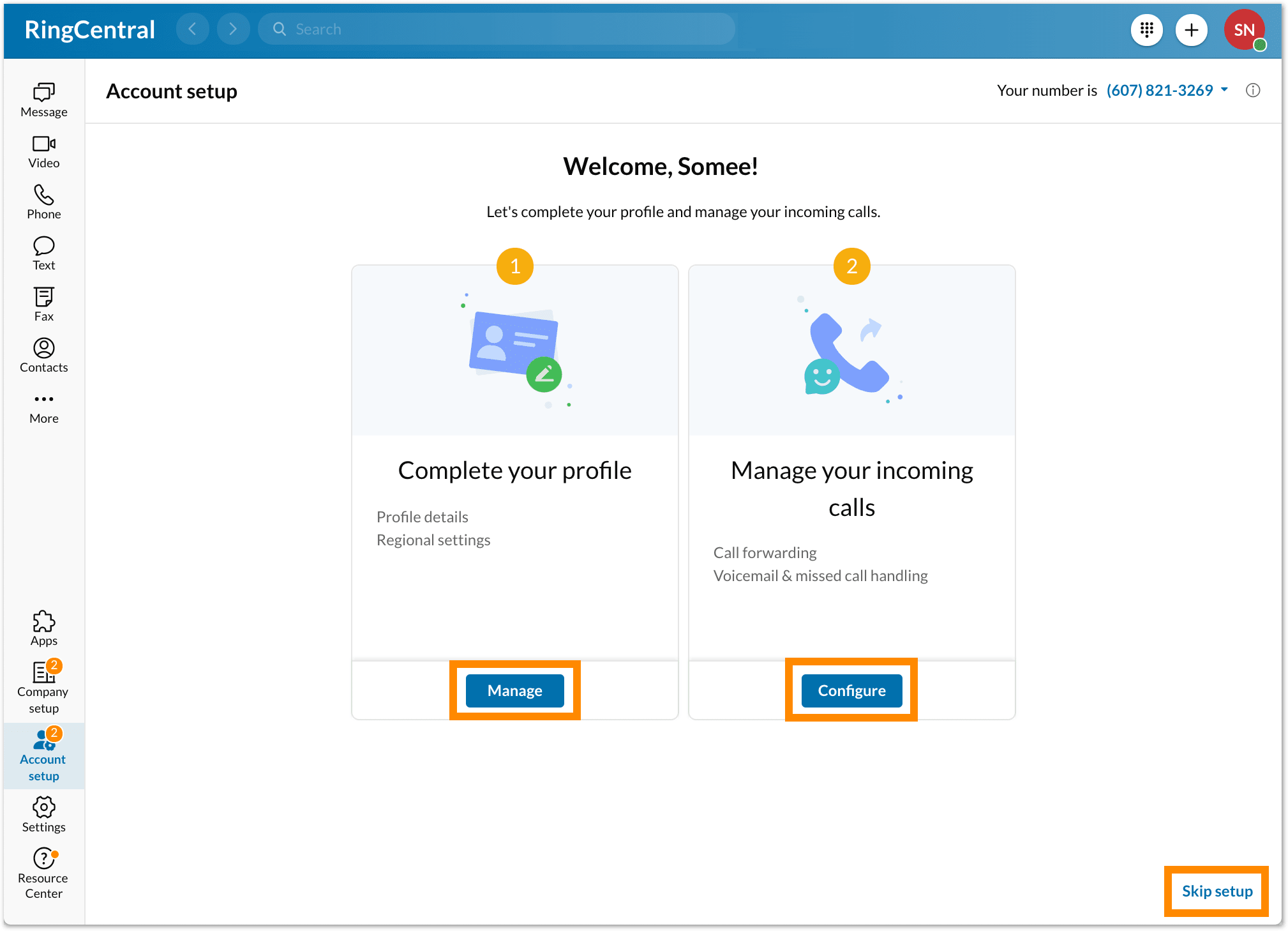Reviewing your company settings during company setup in the RingCentral ...