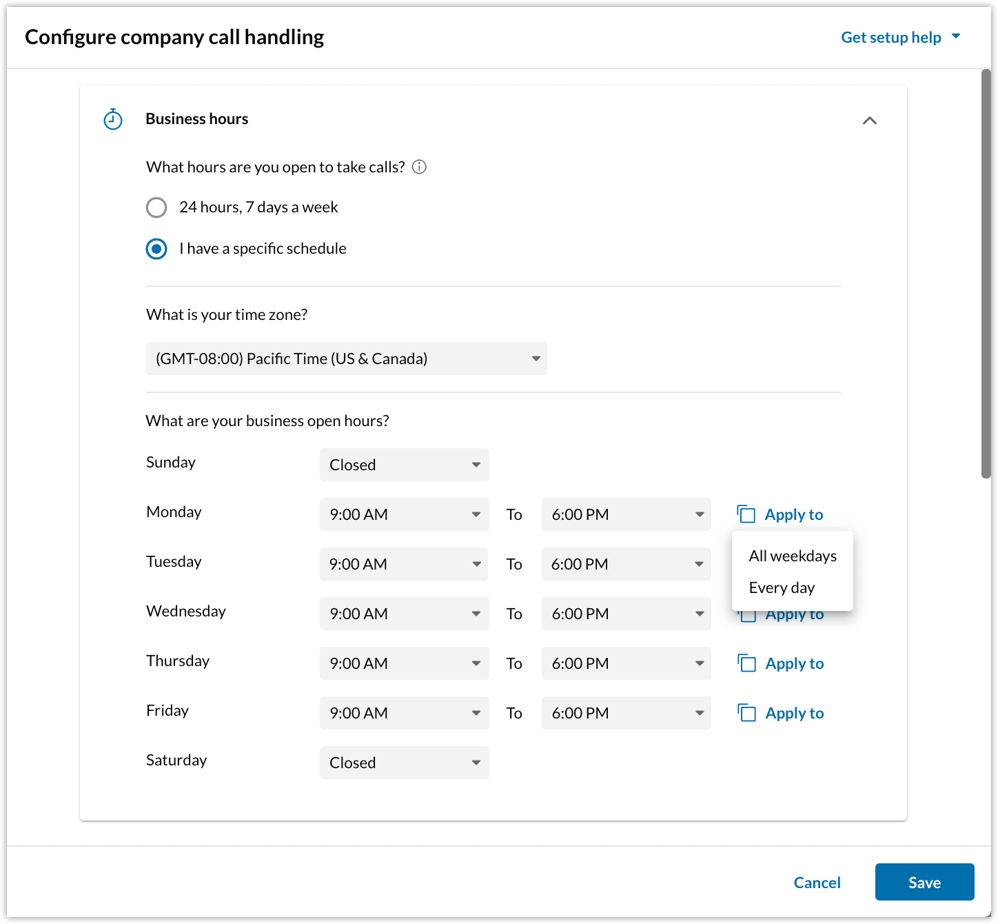 Setting up company business hours in the RingCentral app desktop and ...