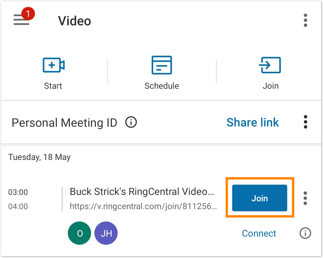 Unirse a una reunión en la aplicación móvil de RingCentral