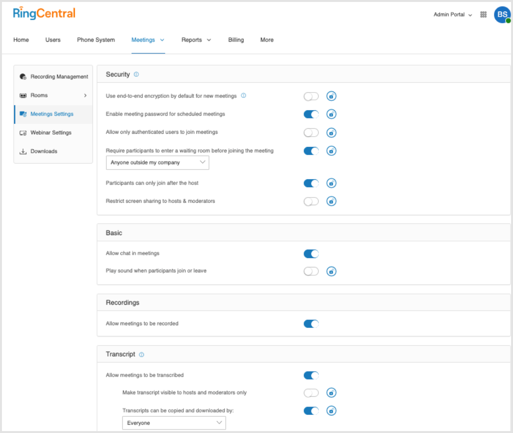 Configuring live transcription settings in the RingCentral online account | RingCentral MVP
