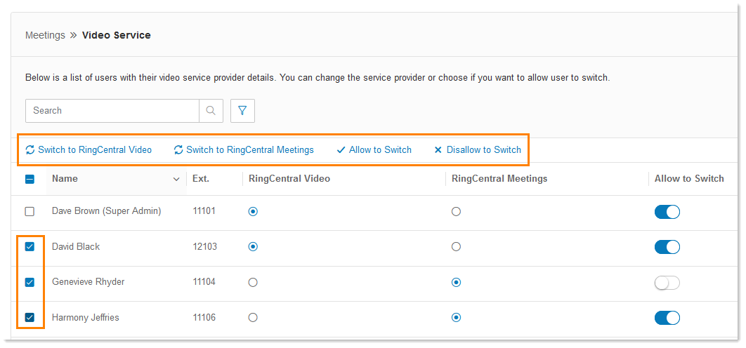 Assigning RingCentral Meetings and RingCentral Video platform use ...