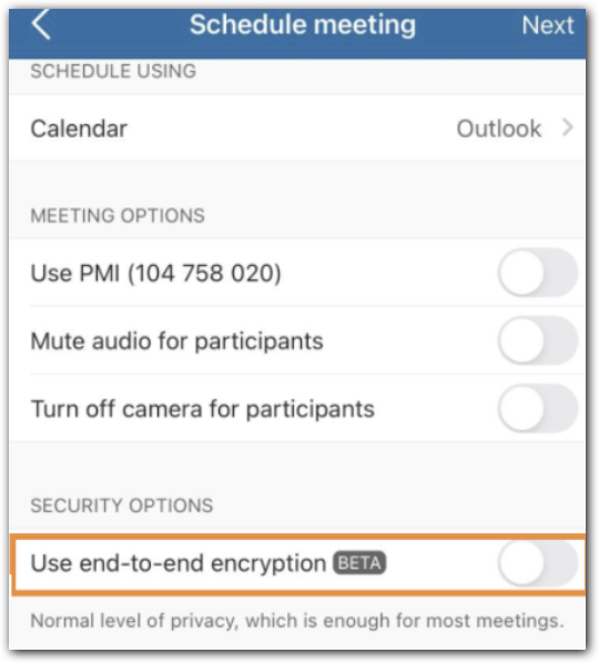 Enabling and scheduling meetings with end-to-end encryption in the RingCentral mobile app ...
